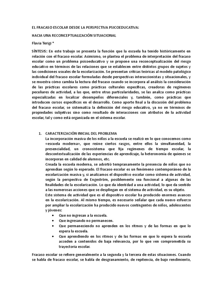 El Fracaso Escolar Desde La Perspectiva Psicoeducativa | PDF | Sicología | Aprendizaje