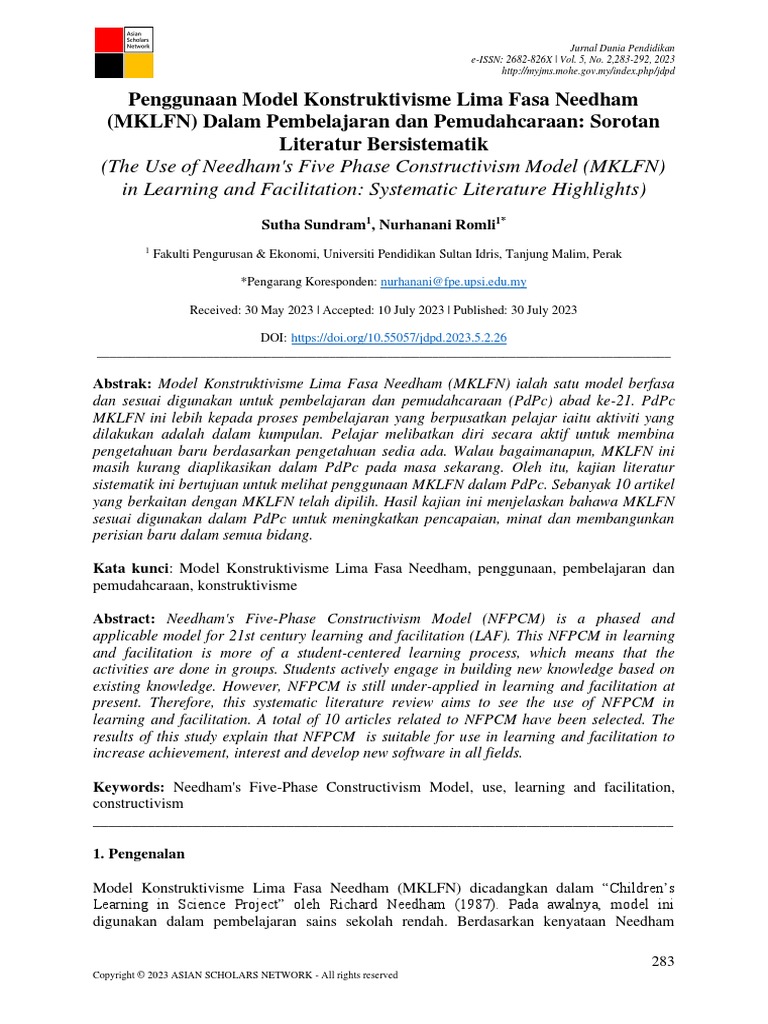 (The Use of Needham's Five Phase Constructivism Model (MKLFN) in ...