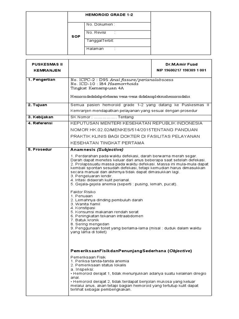 SOP hemoroid grade 1-2 | PDF