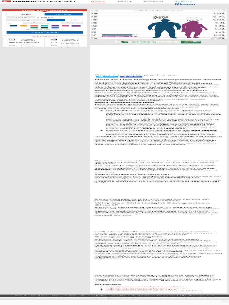 Height Comparison - Comparing Heights Visually With Chart | PDF