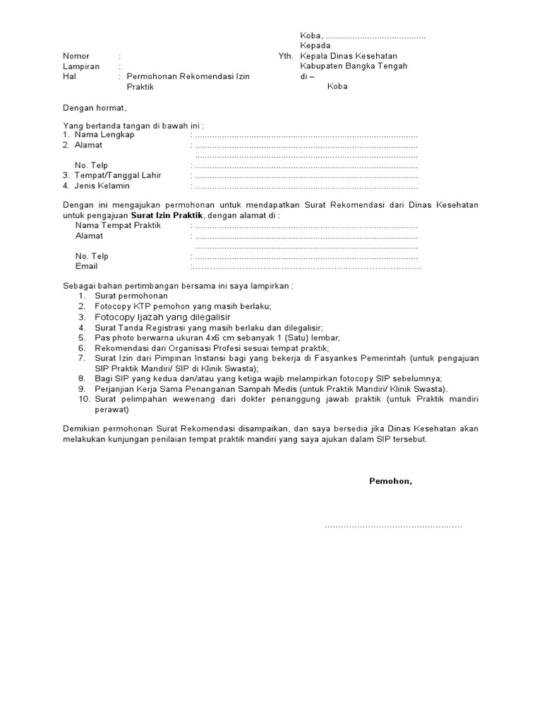 Form Permohonan Rekom Dinkes | PDF