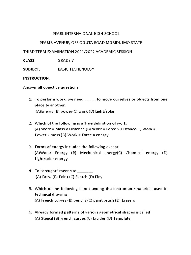 BASIC Tech. Exam Question for Jss1 | PDF