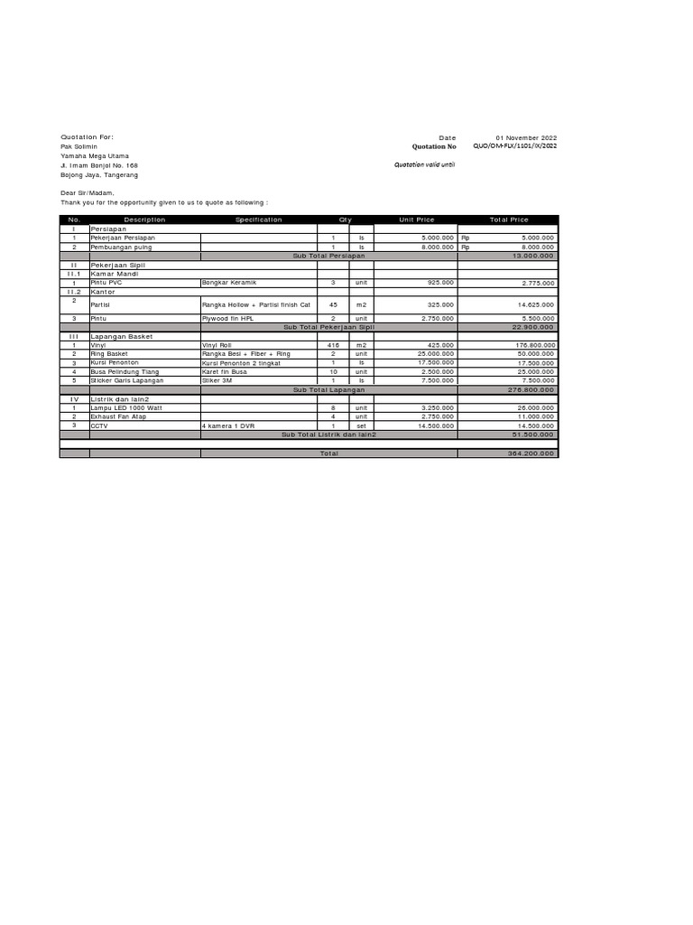 RAB Lapangan Basket | PDF