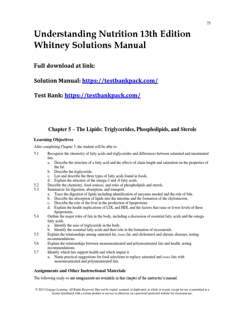 Understanding Nutrition 13th Edition Whitney Solutions Manual 1 | PDF