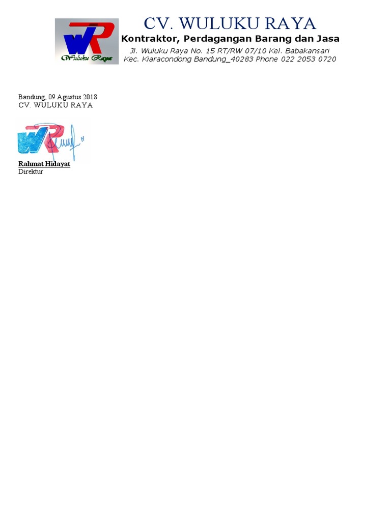 Kop Surat CV Wuluku Raya (1) | PDF
