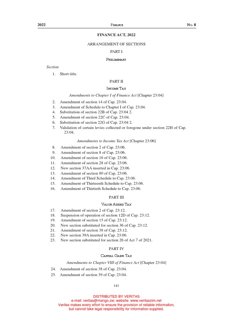 Act No. 8 of 2022 FINANCE ACT | PDF