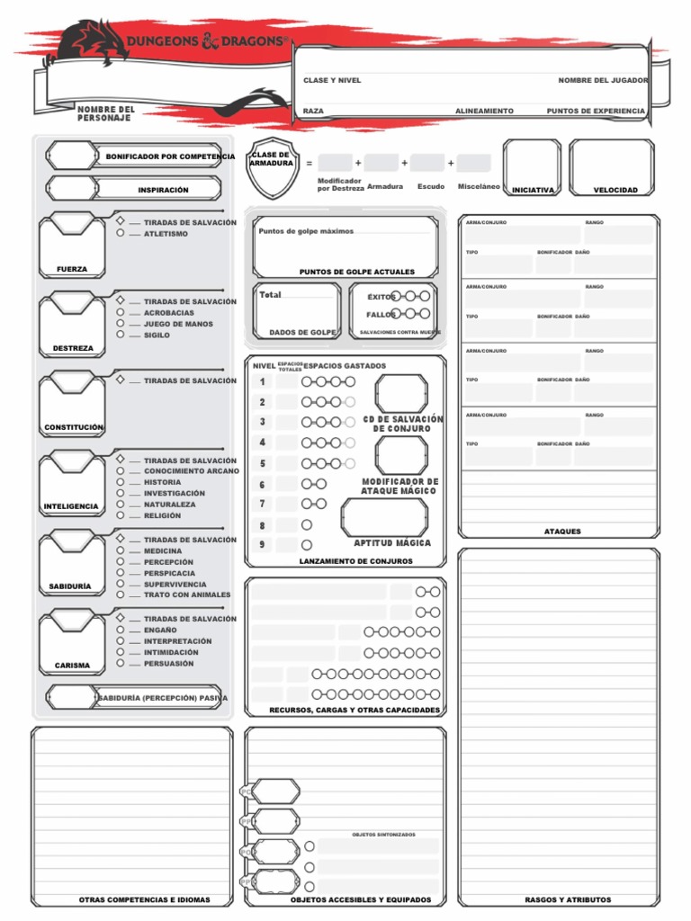 D&D 5E Hoja de Personaje (Diseño Optimizado) | PDF
