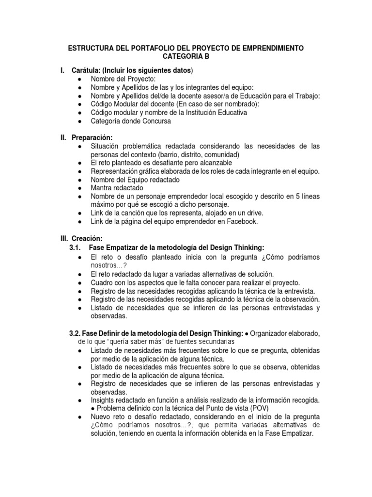 Estructura Del Portafolio Del Proyecto de Emprendimiento Categoria B | PDF | Iniciativa ...