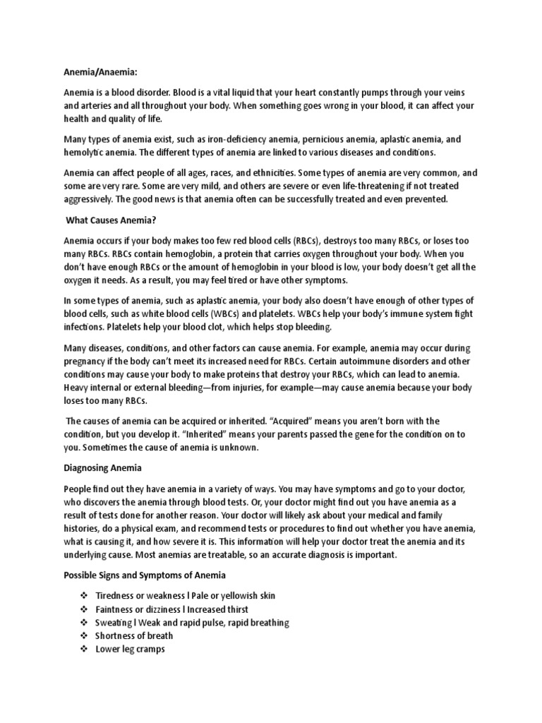 Lecture 1 Notes Anemia Pdf