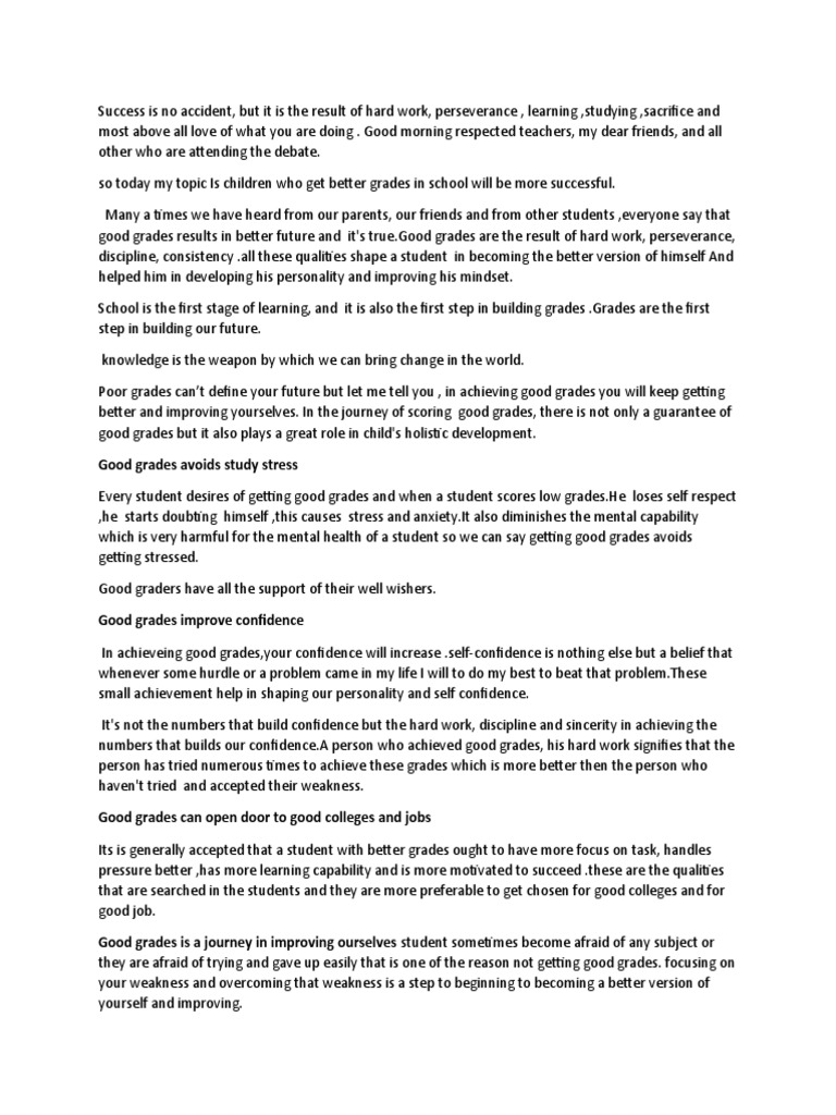Debate of Good Grades | PDF