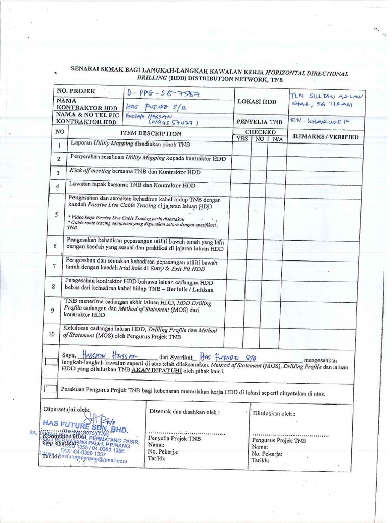 Checklist HDD Proposed Plan N Graf Site 5 SG Tiram | PDF
