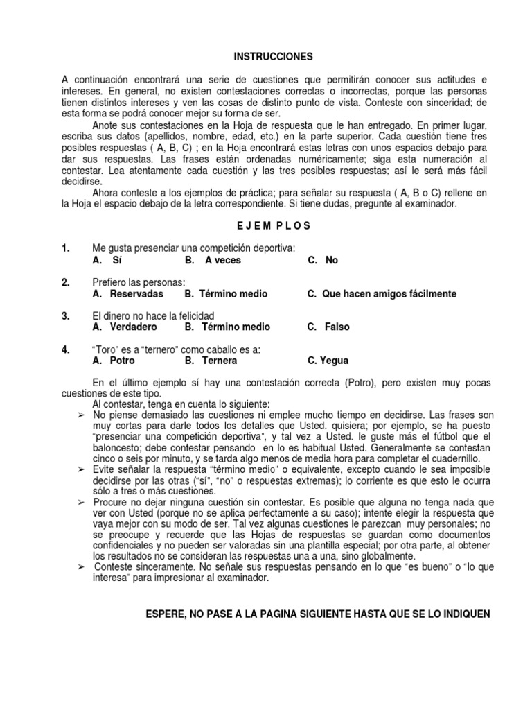 Cuadernillo 16PF Forma C | PDF