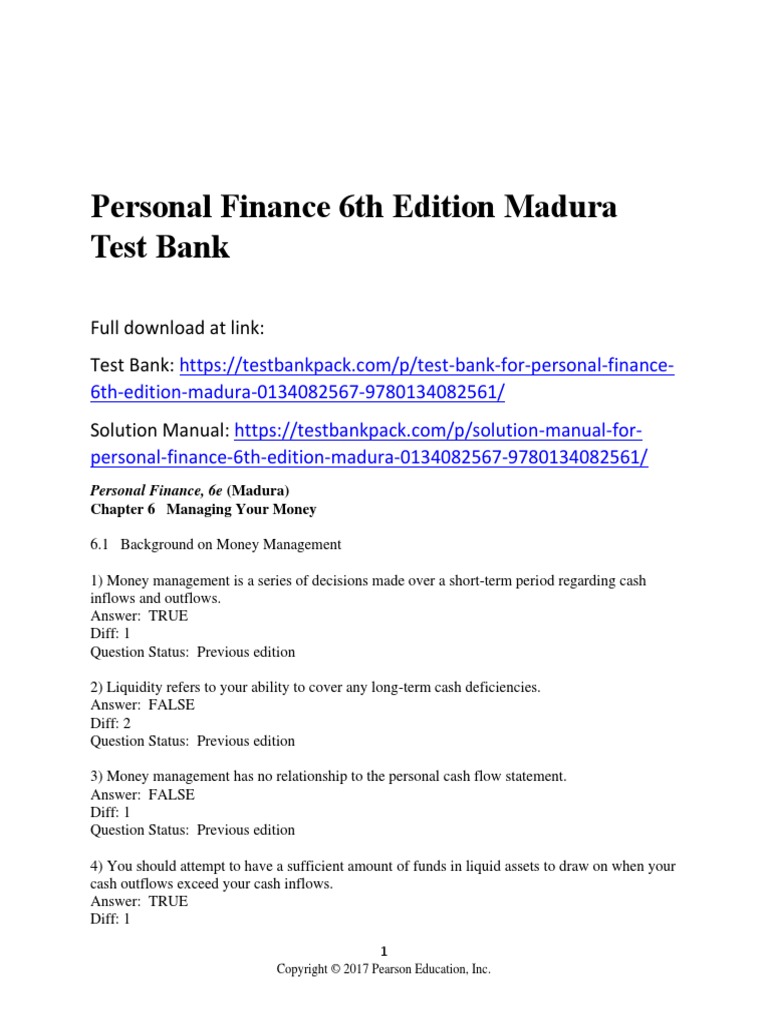 Personal Finance 6th Edition Madura Test Bank Download | PDF Personal Finance 6th Edition Madura Test Bank Download | PDF