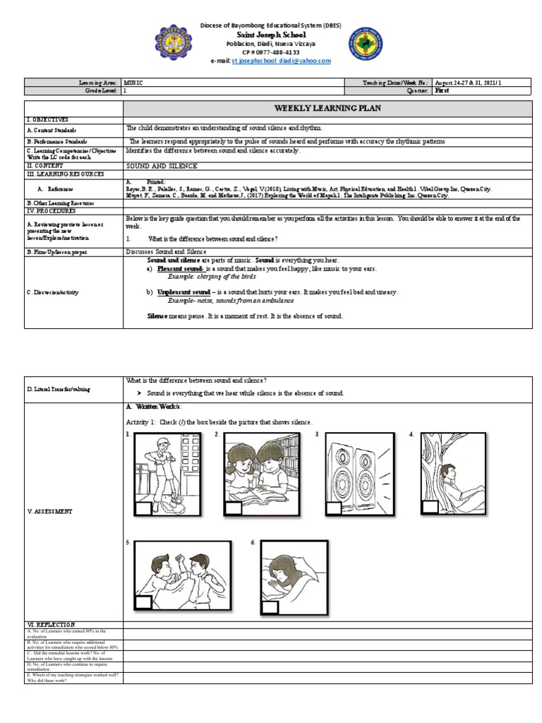 Weekly Lesson Plan Q1 Mapeh 1 | PDF