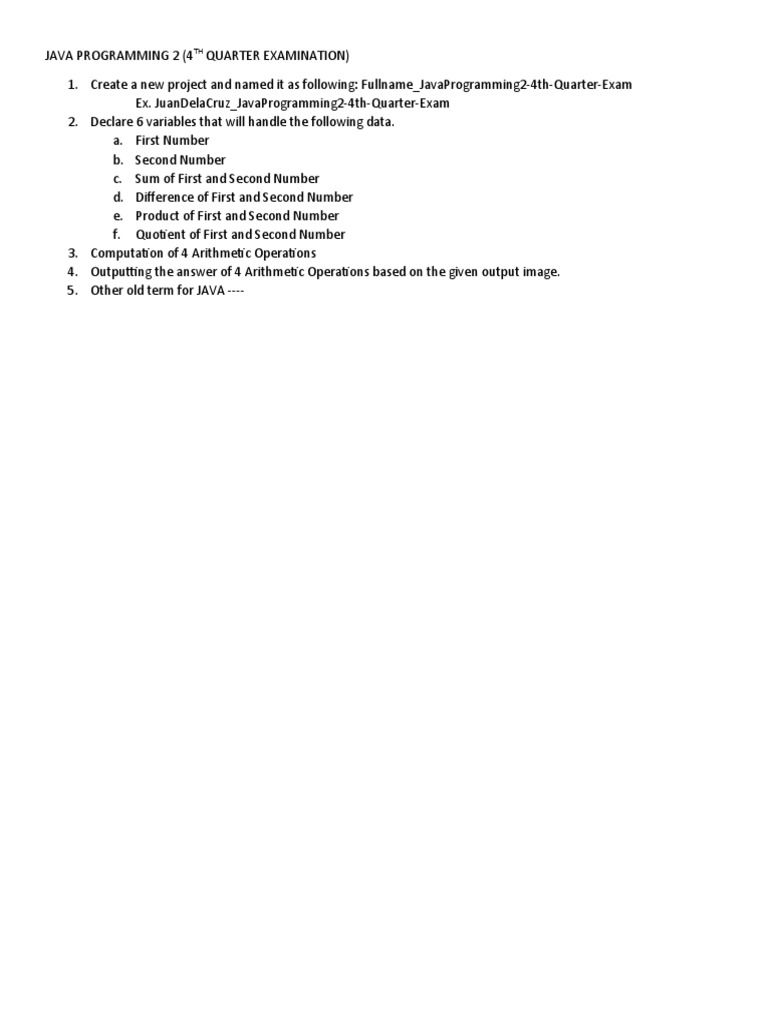 Java Programming 2 4th Quarter Exam | PDF