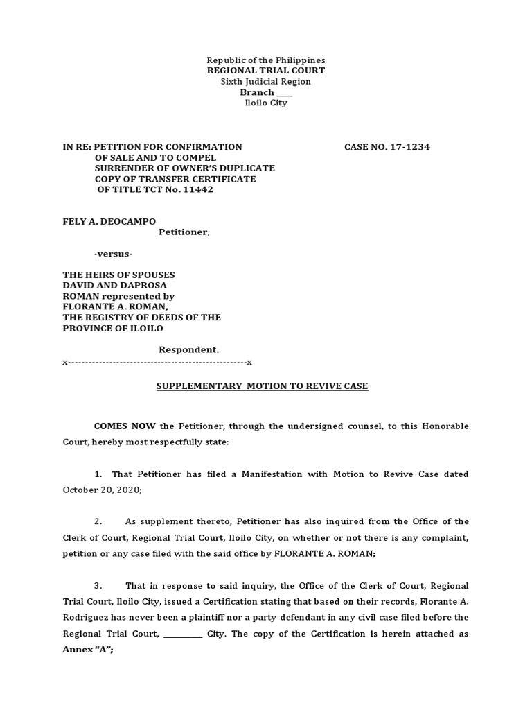 Supplementary Motion - Sample | PDF