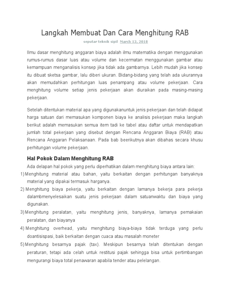Langkah Membuat Dan Cara Menghitung RAB | PDF