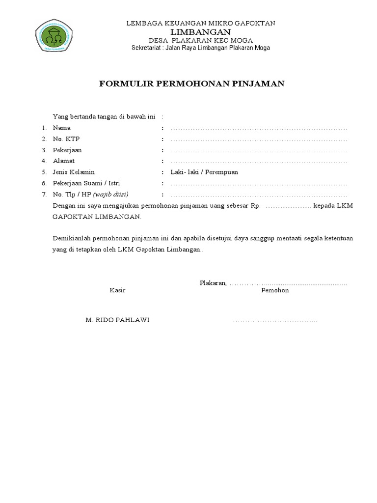 Formulir Permohonan Pinjaman | PDF | Karier & Perkembangan