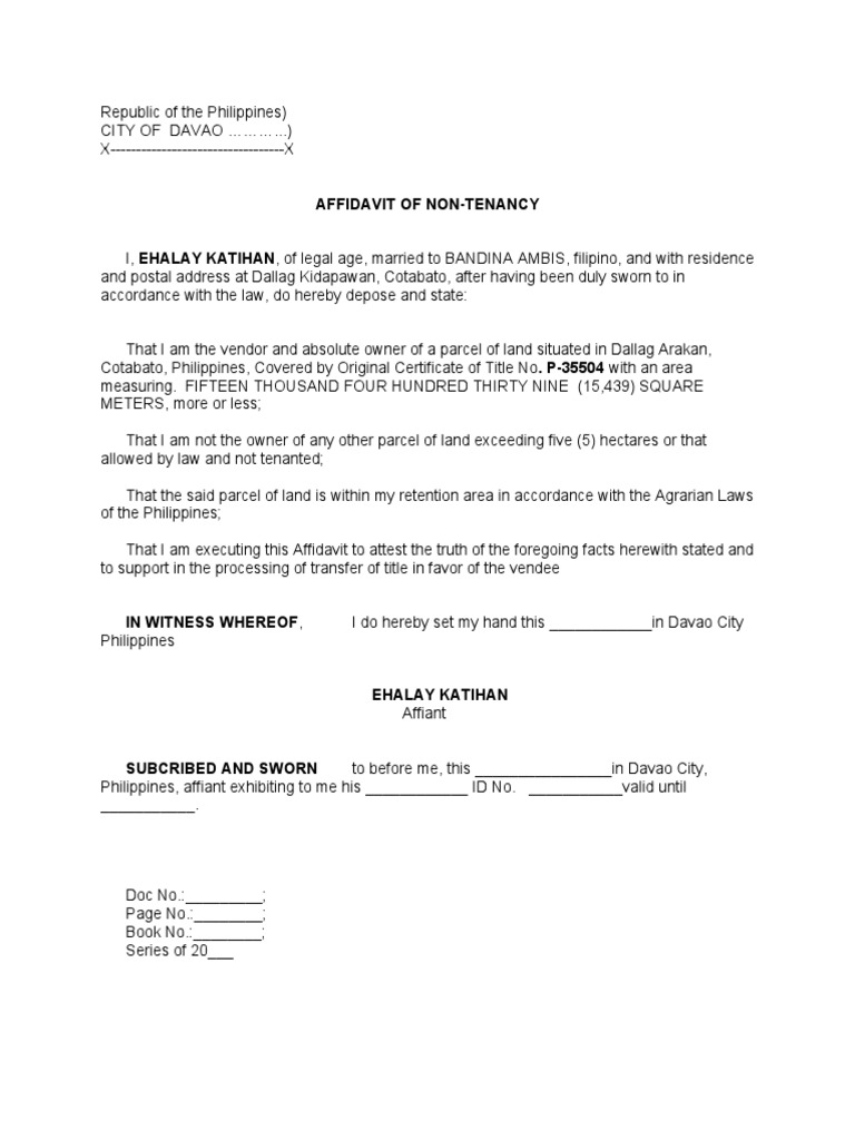 Affidavit of Non-Tenancy Samples | PDF | Social Science | Law