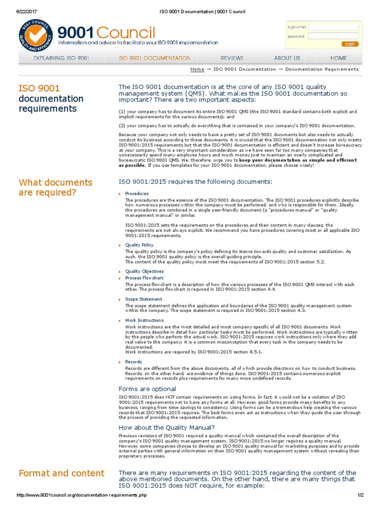 ISO 9001 Documentation - 9001 Council | PDF