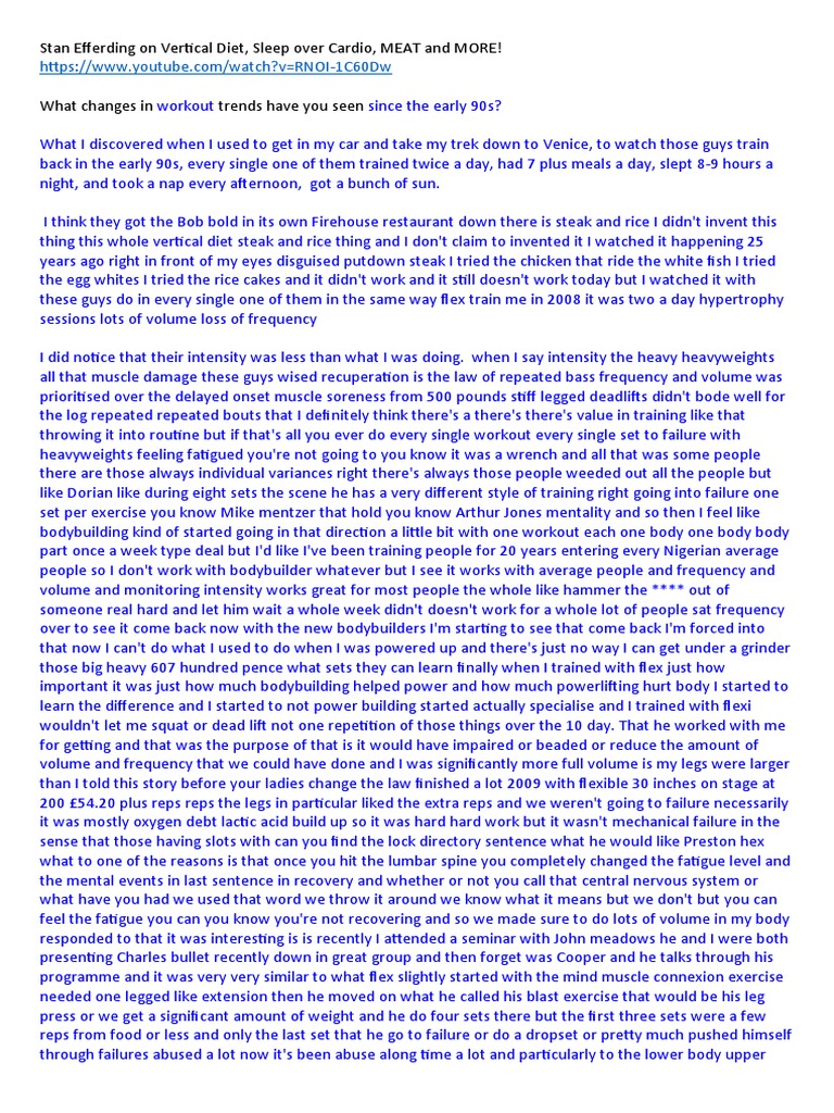 Stan Efferding On Vertical Diet, Sleep Over Cardio, MEAT and MORE | PDF