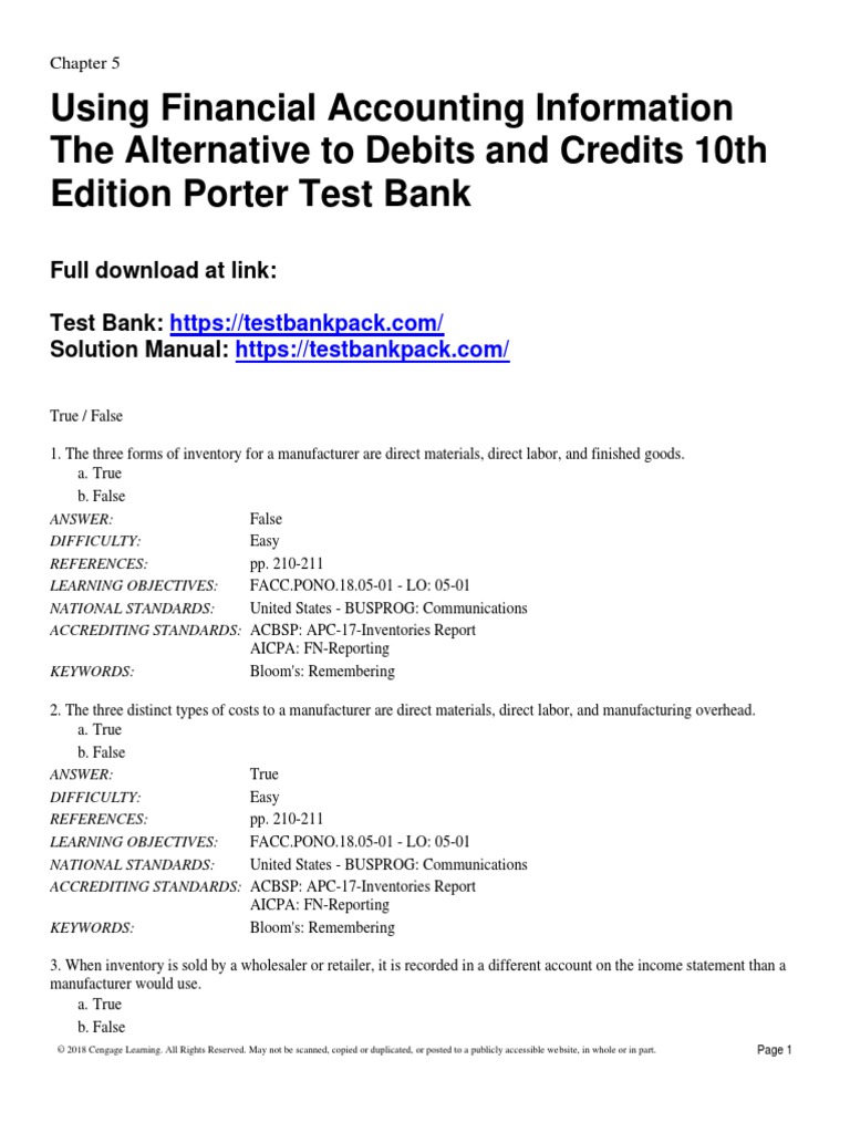 Using Financial Accounting Information The Alternative To Debits and Credits 10th Edition Porter ...