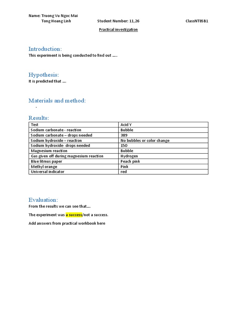 Lab Report Example Grade 9 | PDF