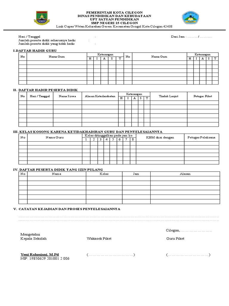 Format Catatan Piket KBM | PDF