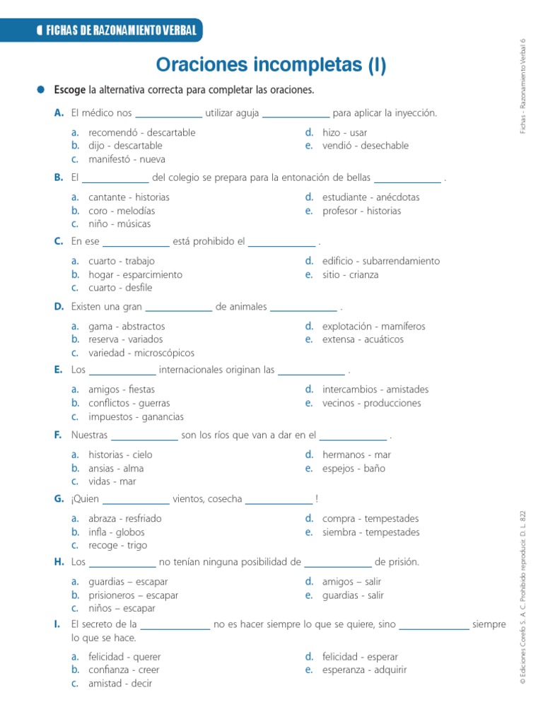 FA - Oraciones Incompletas | PDF