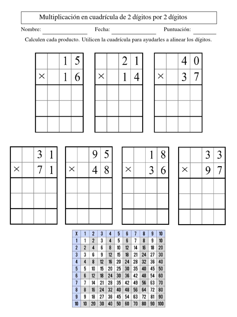 Multiplicación en cuadrícula 2x2 | PDF