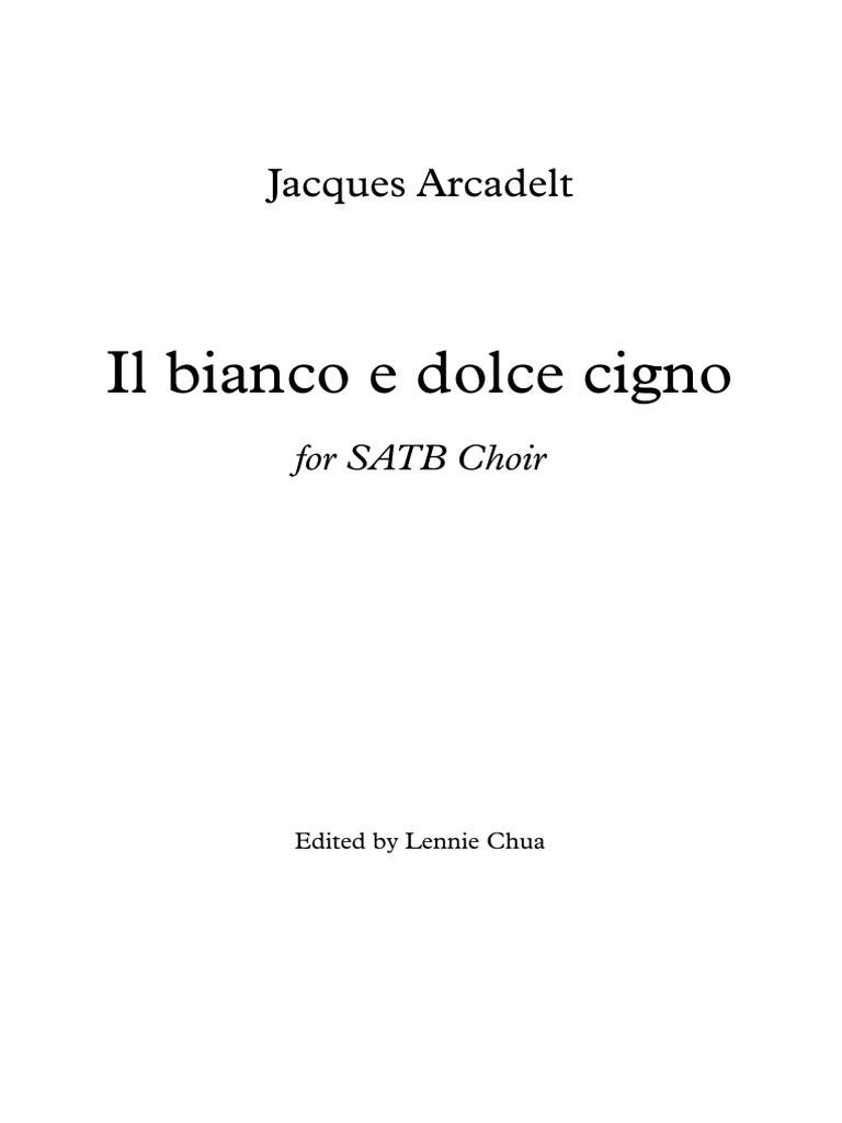Il Bianco E Dolce Cigno Full Score Pdf