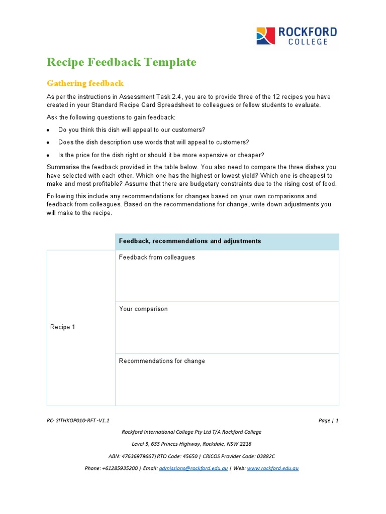 Recipe Feedback & Adjustment Guide | PDF