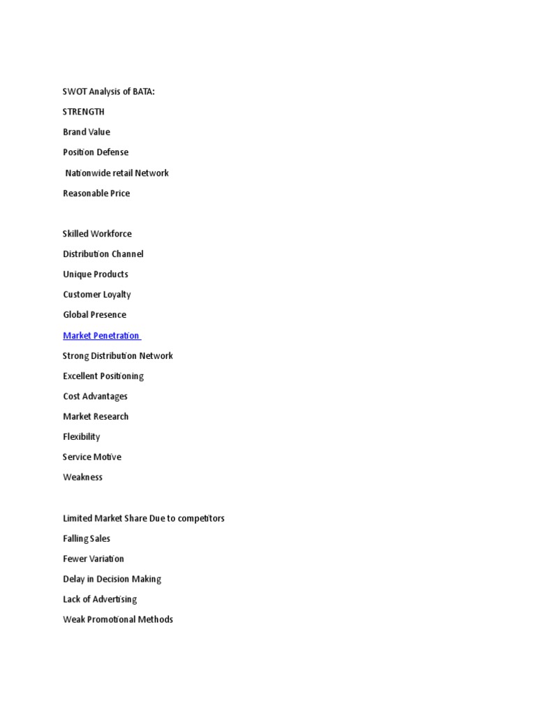 SWOT Analysis of BATA | PDF