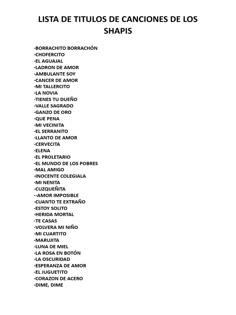 Canciones Populares de Los Shapis | PDF