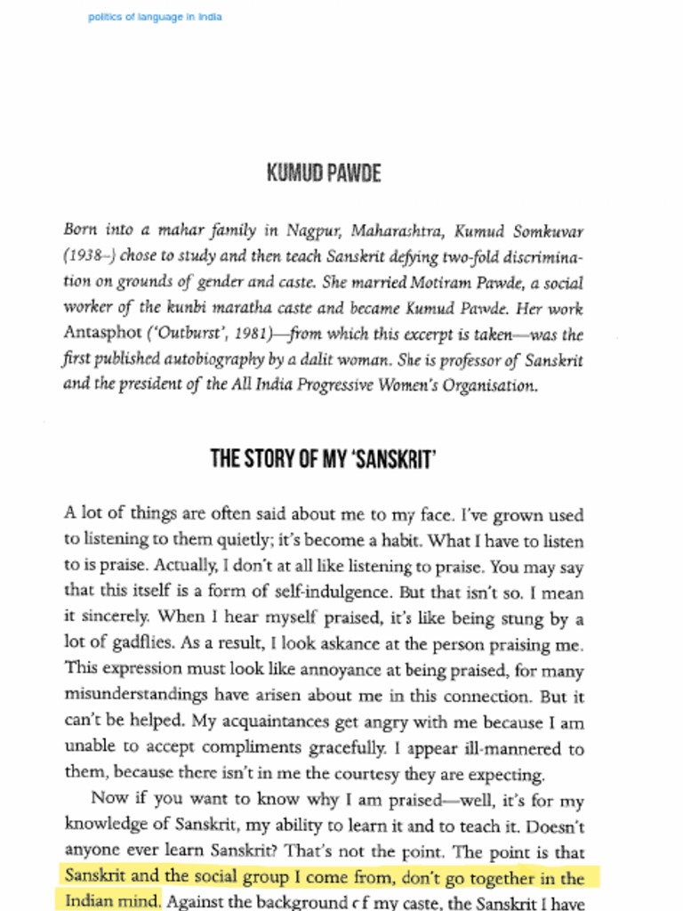 Kumud Pawde- The Story of my Sanskrit (from The Exercise of Freedom | PDF