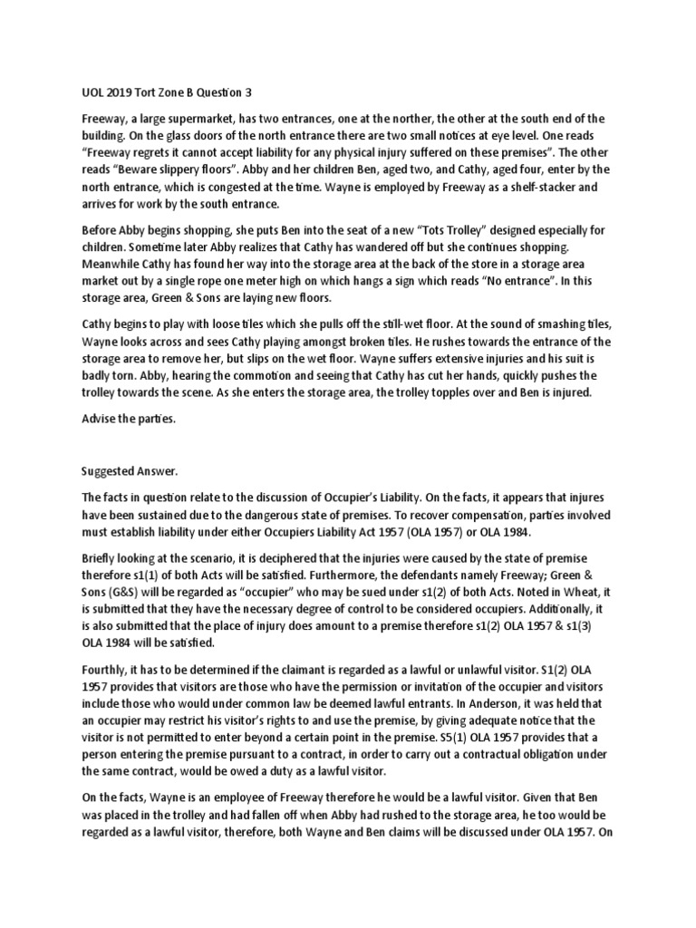 UOL Tort 2019 Zone B Question 3 (EXAM REVISION) | PDF | Law UOL Tort 2019 Zone B Question 3 (EXAM REVISION) | PDF | Law