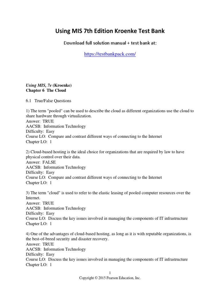 Using MIS 7th Edition Kroenke Test Bank 1 | PDF | Business | Technology ...