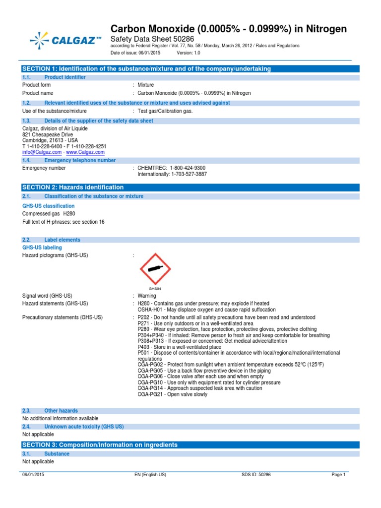 Calgaz SDS 50286 GHS | PDF