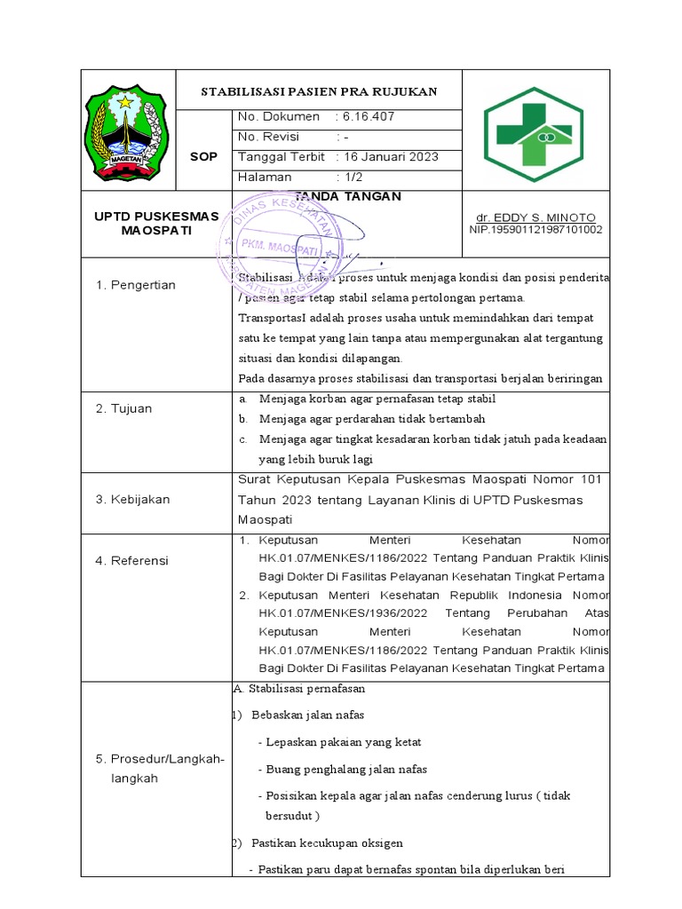 SOP Stabilisasi Pasien Pra Rujukan | PDF
