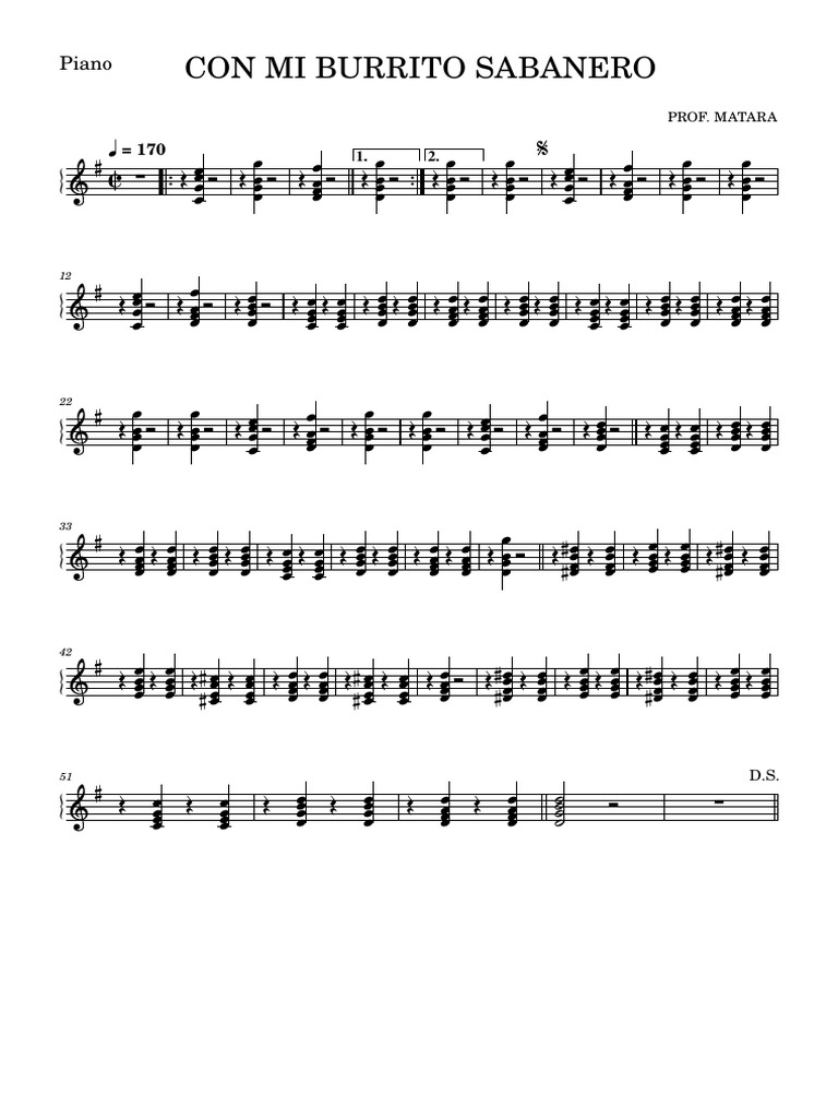 PIANO Mi Burrito Sabanero | PDF