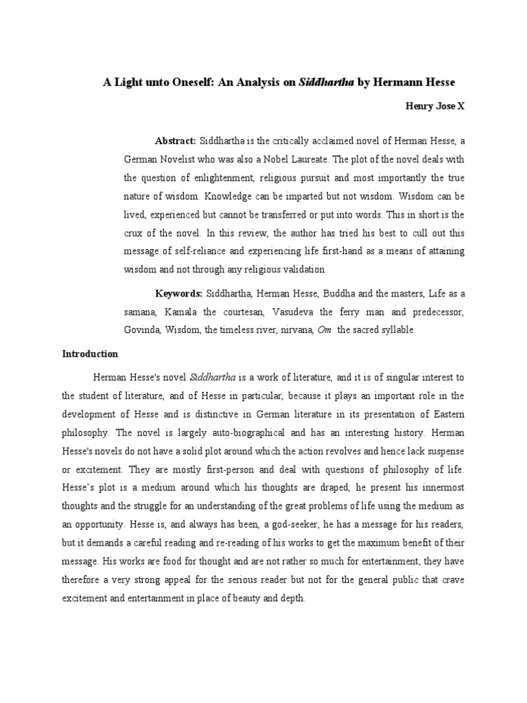 A Light Unto Oneself - An Analysis On Siddhartha by Hermann Hesse | PDF