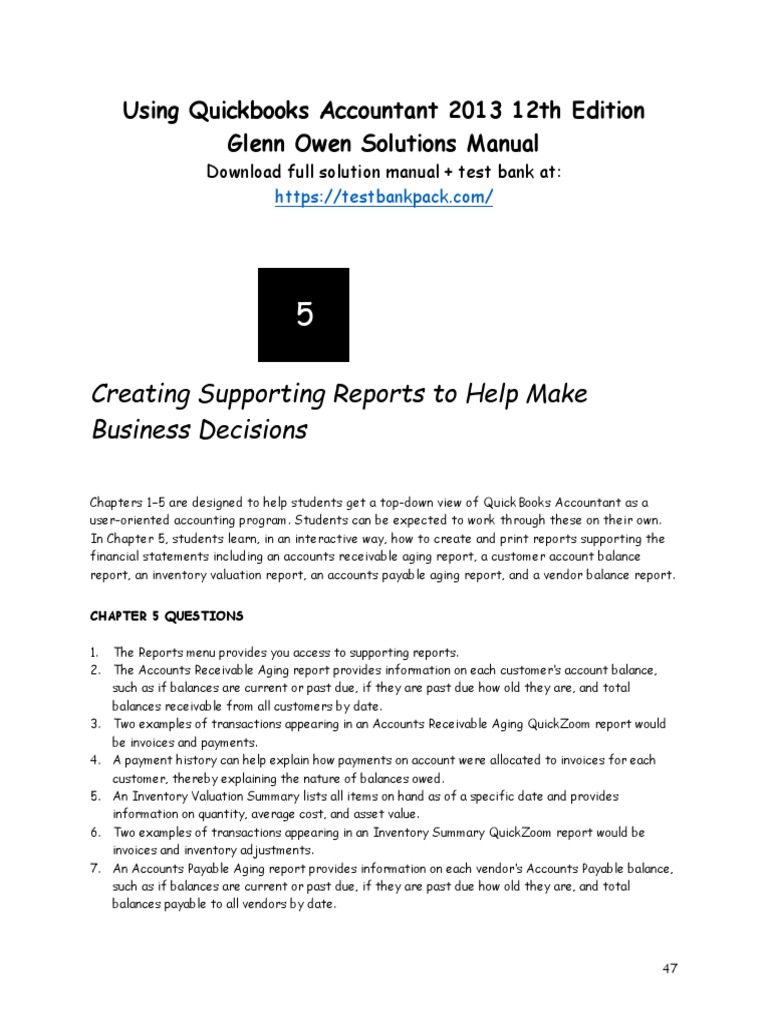 Using Quickbooks Accountant 2013 12th Edition Glenn Owen Solutions Manual 1 | PDF | Finance ...