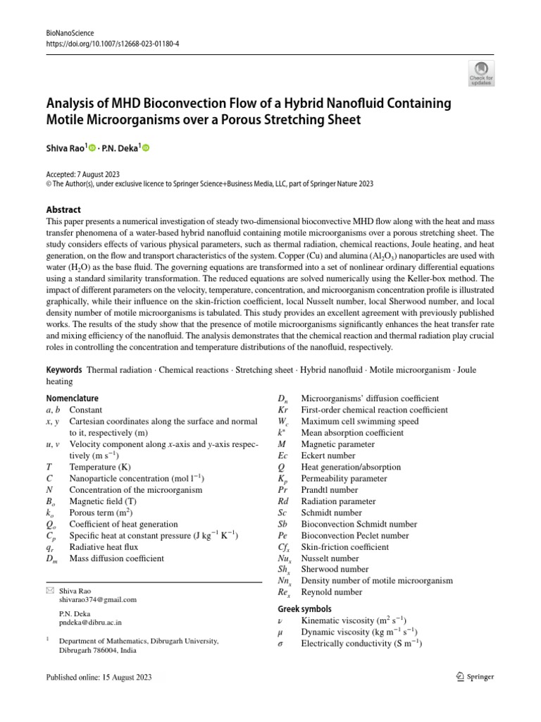 Analysis of MHD Bioconvection Flow of A Hybrid Nanofluid Containing Motile Microorganisms Over A ...