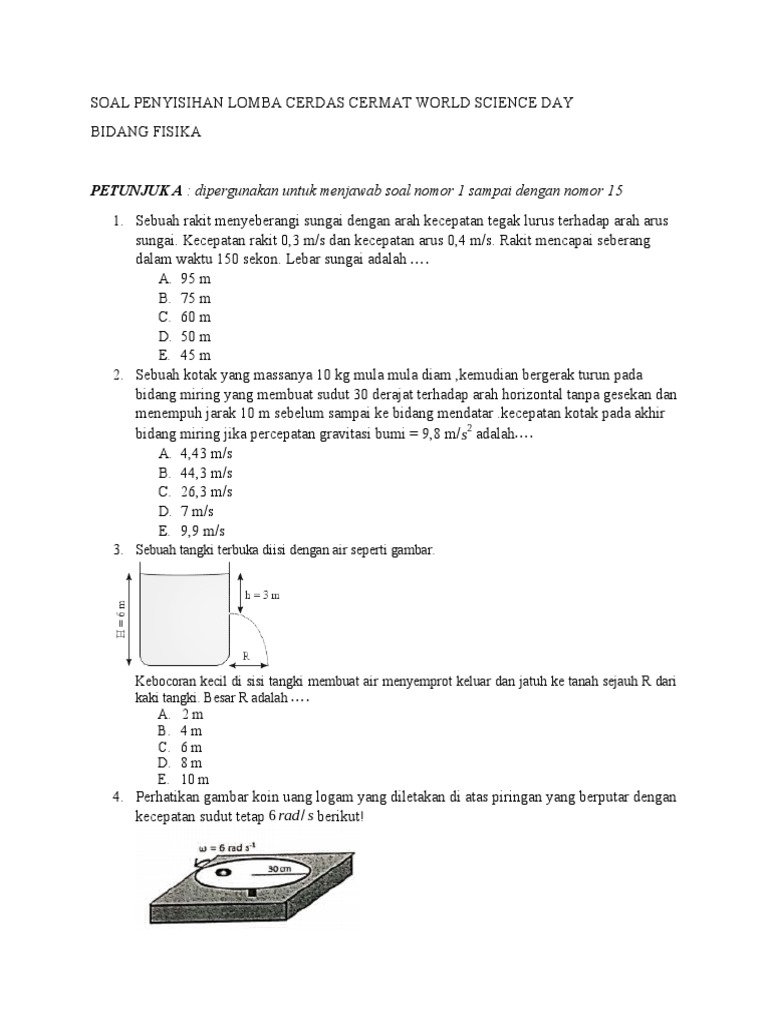 Soal Penyisihan Fisika Lomba Cerdas Cermat World Science Day | PDF