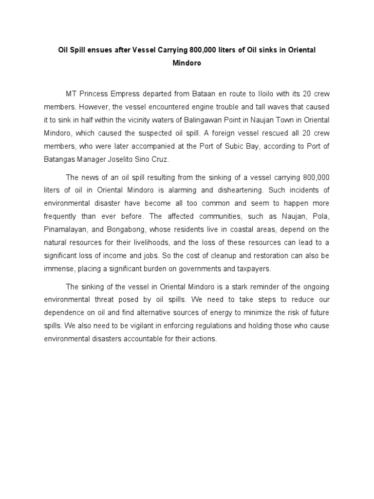 Oil Spill - Reaction Paper | PDF