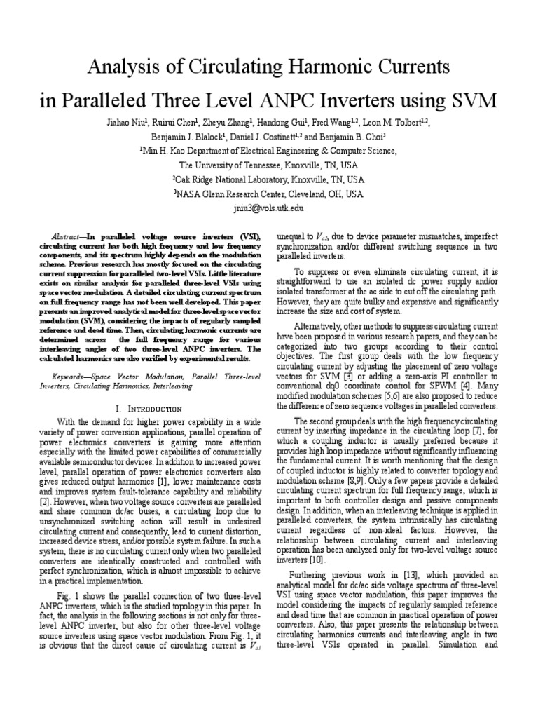 Analysis of Circulating Harmonic Currents in Paralleled Three Level ANPC Inverters Using SVM | PDF
