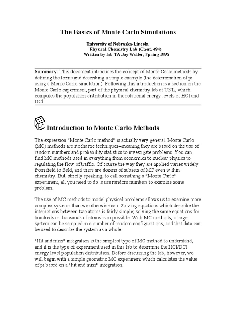 The Basics of Monte Carlo Simulations | PDF | Monte Carlo Method | Pi