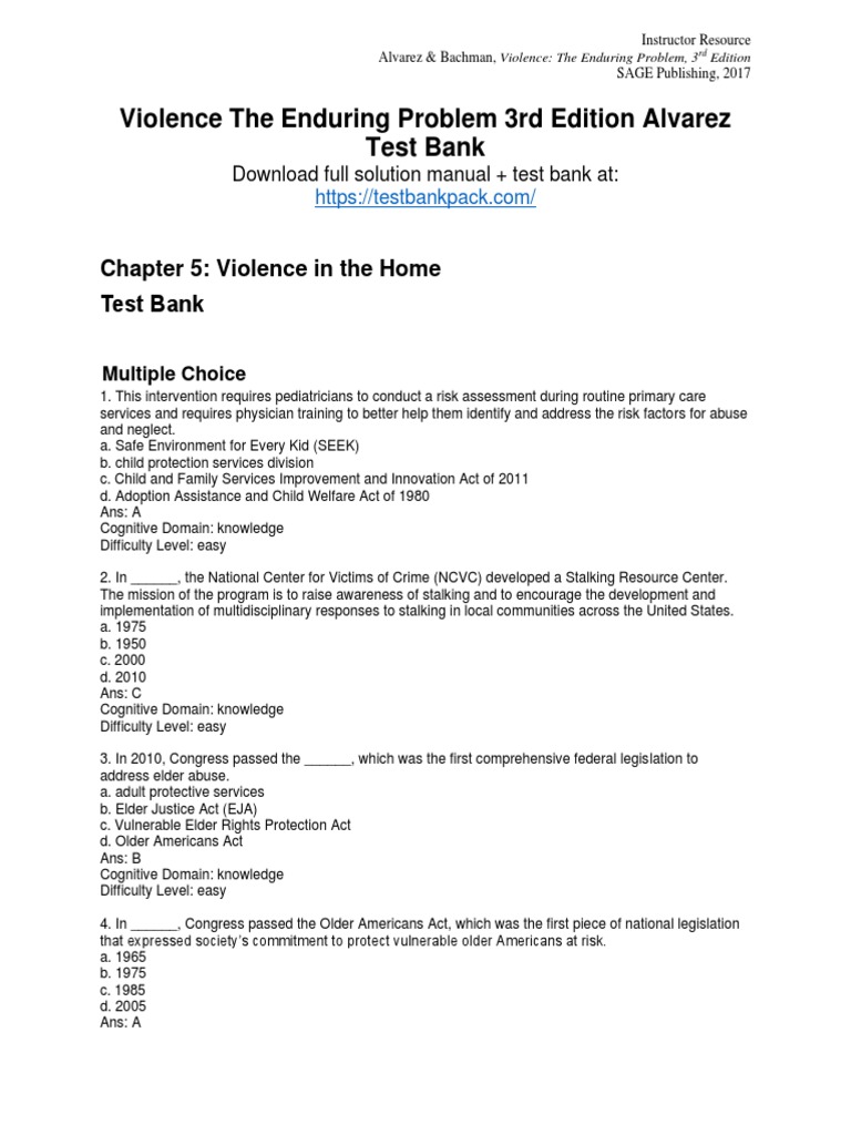 Violence The Enduring Problem 3rd Edition Alvarez Test Bank 1 | PDF