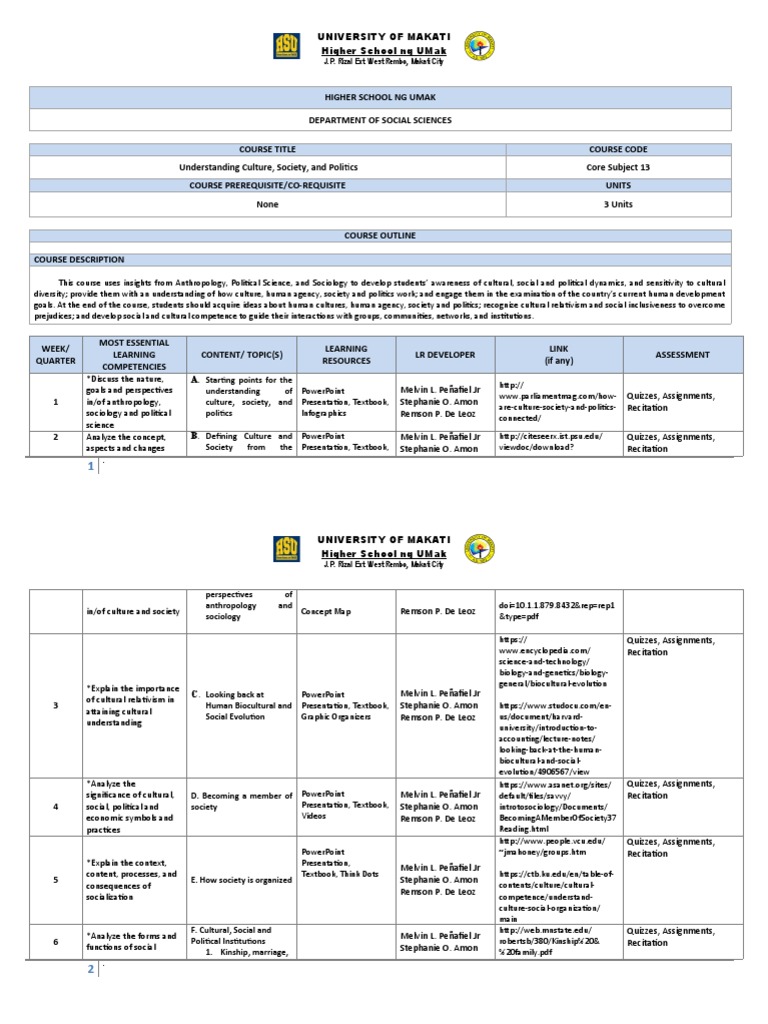 Ucsp Course Outline | PDF