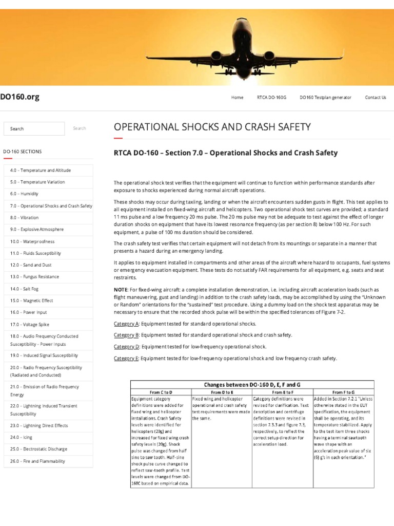 Section 7.0 - Operational Shocks and Crash Safety - DO-160 | PDF